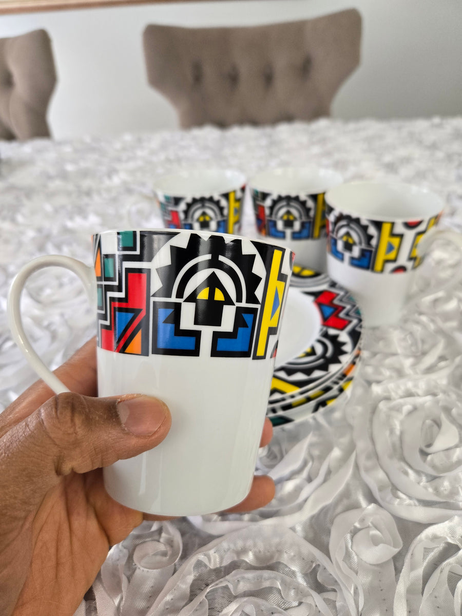 Joy of Ndebele 4 Mugs & 4 Dessert Plates Set – Oyelakin Dinners ...
