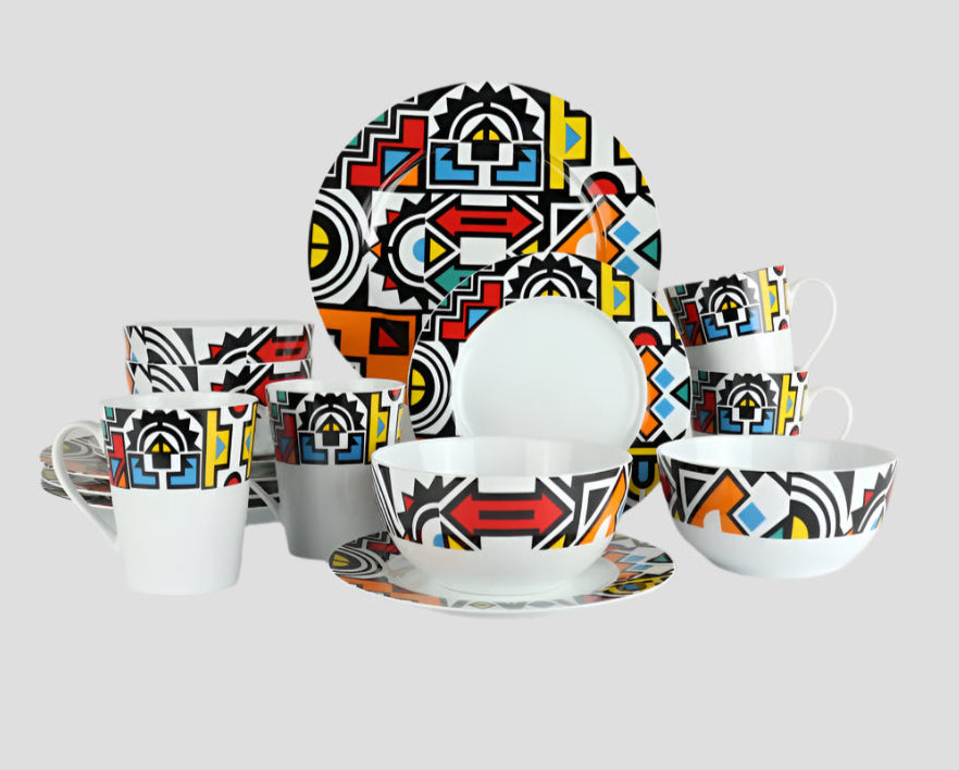 Ndebele Porcelain (16pcs SET) – Oyelakin Dinners (African Art Dinnerware)