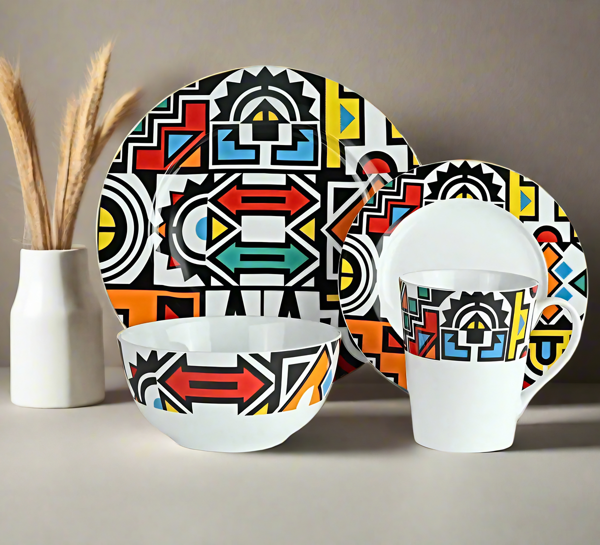 Ndebele Porcelain (16pcs SET) – Oyelakin Dinners (African Art Dinnerware)
